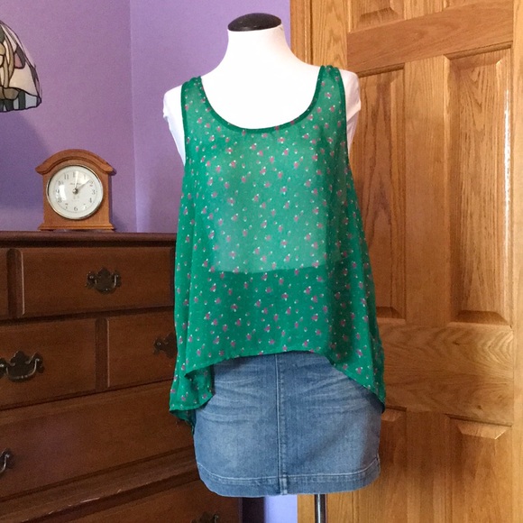 Papaya | Tops | Papaya Sheer Emerald Green Floral Print Racer Back Tank ...